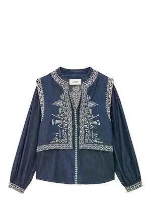 Ba&sh Ba&Sh Embroidered Denim Blouse Blue