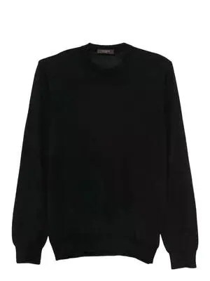 ZANONE Crew Neck Long Sleeve Fine Knit Sweater - Black