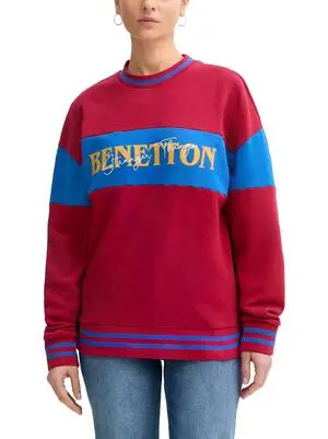 BENETTON Color-block Crewneck Sweatshirt - Red