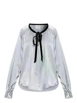 FORTE_FORTE Tie-neck Silk Satin Top - Grey