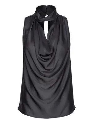 Pinko Crinkle Draped Satin Sleeveless Top - Black