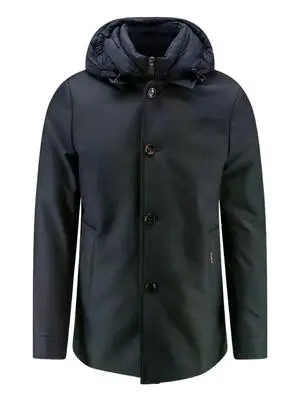 MOORER Hooded Button-up Jacket - Blue