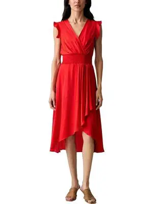 MORGAN Rwally Ruffled Asymmetric Hem Midi Dress - Red