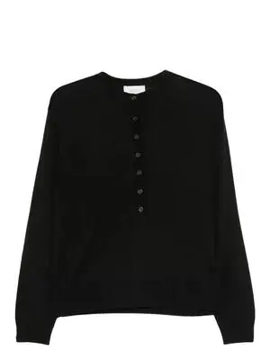 VICOLO Button-up Crew Neck Sweater - Black