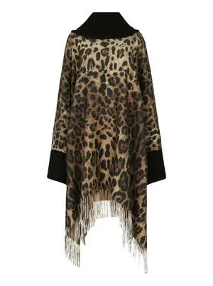 DOLCE & GABBANA Dolce & Gabbana Leopard Print Fringed Poncho