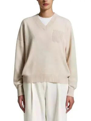 Peserico V-neck Drop-shoulder Sweater With Embroidered Detail - Neutrals