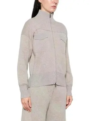PANICALE Zip-up Ribbed-trim Cardigan - Neutrals