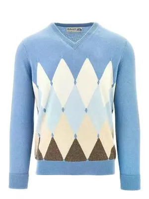 BALLANTYNE Argyle Pattern V-neck Sweater - Blue