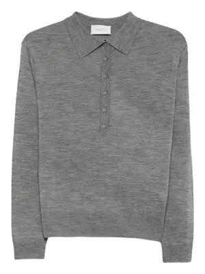 VICOLO Cotton Marl Effect Polo Collar Sweater - Grey