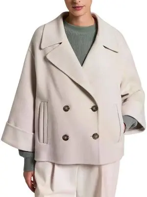 Peserico Double-breasted Cropped Cape With Notched Lapels - Neutrals