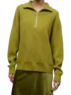 Staud STAUD Hudson Cashmere Quarter-Zip Sweater Green
