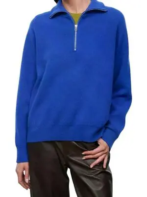 Staud STAUD Hudson Quarter-Zip Cashmere Sweater Blue