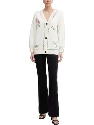 NEVER FULLY DRESSED Embroidered Motif Cardigan - Neutrals