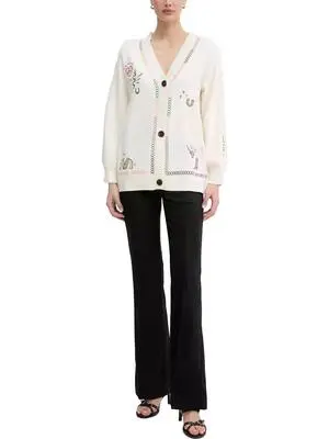 NEVER FULLY DRESSED Embroidered Motif Cardigan - Neutrals