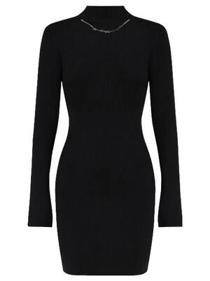 DIESEL® Long-sleeve Knitted Mini Dress With High Collar - Black