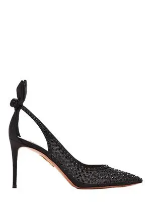 AQUAZZURA Pointed Toe Embellished Bow Detail High Heel Pumps - Black