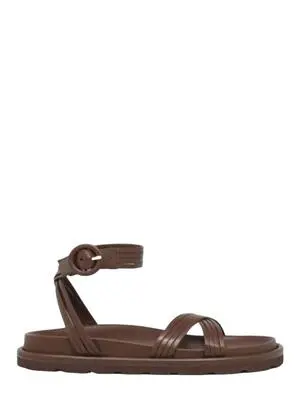 GIANVITO ROSSI Gianvito Rossi Leather Flat Sandals With Ankle Strap Brown