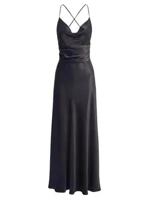 IRINA SCHROTTER Irina Schrotter Black Satin Cowl Neck Ruched Maxi Dress Black