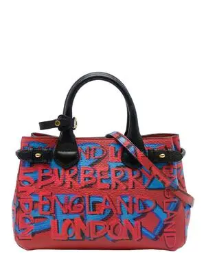 Burberry Small Graffiti Print Grainy Calfskin Banner Satchel - Red