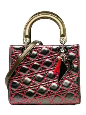Dior Medium Metallic Lambskin Lady Satchel - Grey