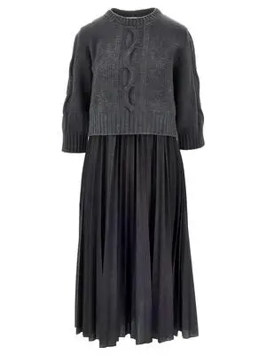 Max Mara Cable-knit Pleated Maxi Dress - Grey