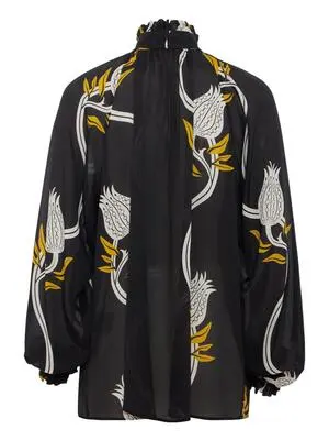 La DoubleJ La Double J Cerere Blouse With Neck Tie And Puff Sleeves Black