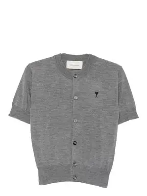 AMI Paris De Coeur Short-sleeve Cardigan - Grey