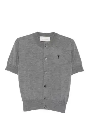 AMI Paris De Coeur Short-sleeve Cardigan - Grey