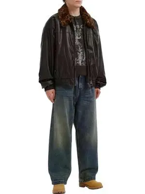 FIVE CM Leopard-print Collar Jacket - Black
