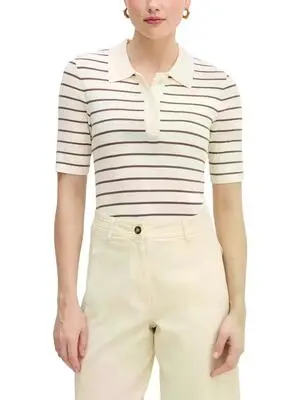 MOS MOSH Striped Ribbed Knit Polo Shirt - Neutrals