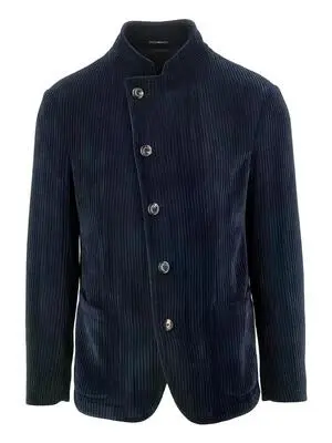 Emporio Armani EMPORIO ARMANI Corduroy Mandarin Collar Jacket Blue
