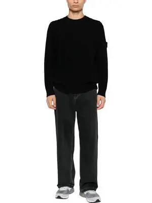 Stone Island Ribbed Logo Patch Sweater - Black