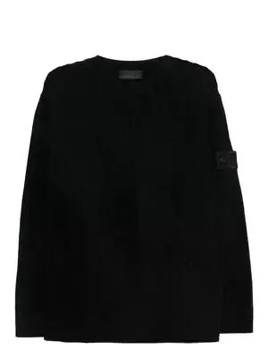 Stone Island Ribbed Logo Patch Sweater - Black