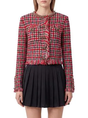 SELF-PORTRAIT Textured Plaid Jacket - Red