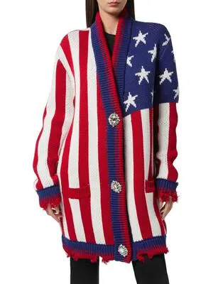 Philipp Plein Long Cardigan With American Flag Motif - Multicolor