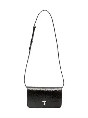 TOTEME TOTEME T-Lock Ostrich-Embossed Leather Crossbody Bag Red