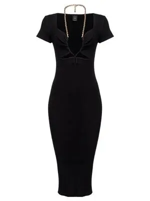 Pinko Ribbed Chain-strap Midi Dress - Black