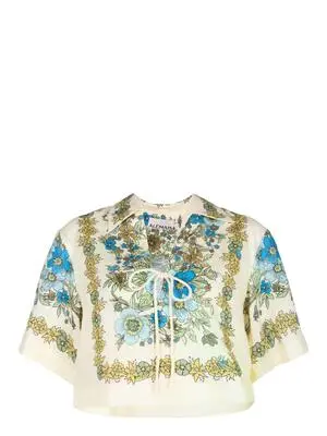 ALEMAIS ALEMAS Sophia Floral-Print Linen Cropped Top