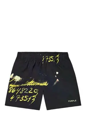PURPLE BRAND Graphic Print Elasticated Waistband Shorts - Black
