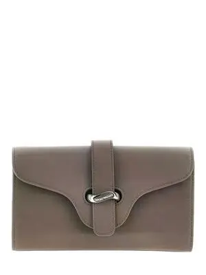 Emporio Armani Logo Detailed Leather Clutch Bag - Neutrals