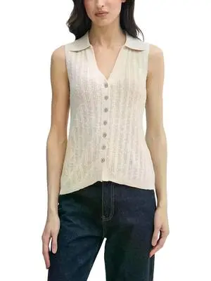 MOS MOSH Cable-knit Button-up Top - Neutrals