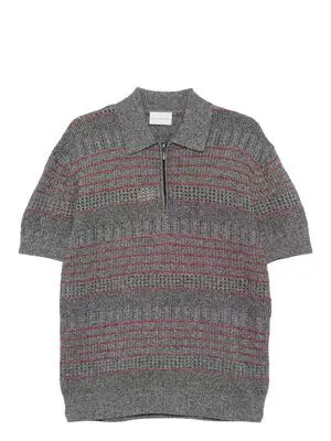 Drole De Monsieur Striped Quarter-zip Kinit Polo - Grey