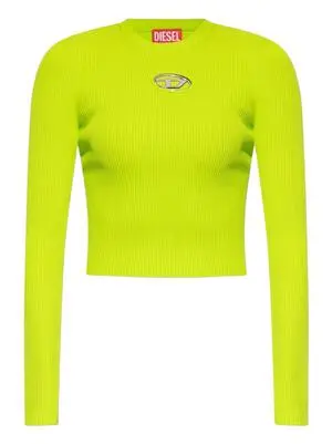 DIESEL® Ribbed Cropped Top With Logo Plaque - Yellow