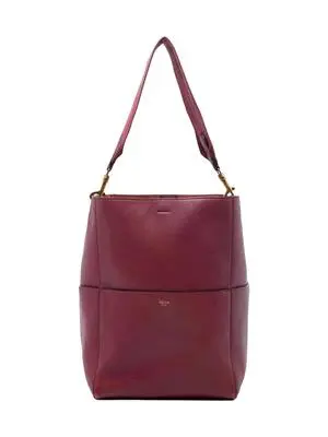 Celine 2018 Medium Leather Seau Sangle Bucket Bag Satchel - Red