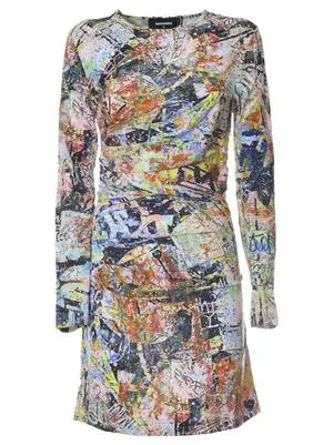 Dsquared2 Abstract Print Long Sleeve Dress - Multicolor