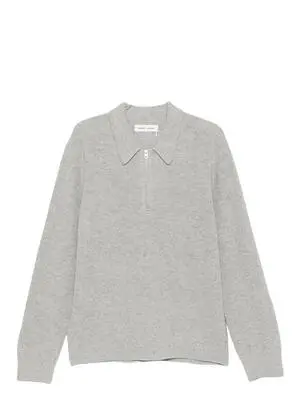 SAMSOE SAMSOE Ribbed-knit Quarter-zip Polo Shirt - Grey