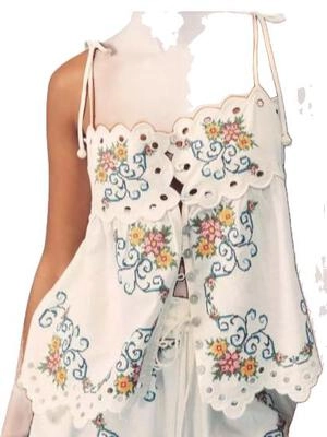 Farm Rio Embroidered Scalloped Top - Multicolor