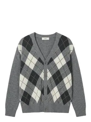 DUNST Dunst Argyle V-Neck Cardigan