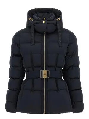 Elisabetta Franchi Quilted Long Sleeve Jacket With Gold Buckle - Blue