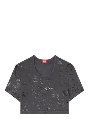 DIESEL® Irma Gft Cropped Top With Repeating Logo Hem - Grey